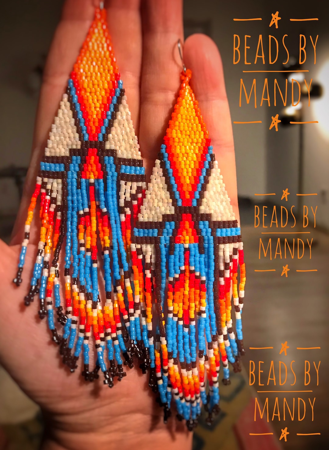 Tribal Thoughts-cherokee Hand Beaded Earrings, Colors of Cream, Blue ...