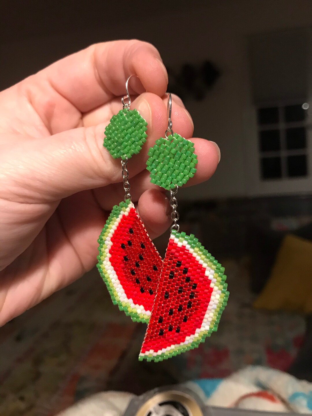 Watermelon Love-cherokee Hand Beaded Earrings, Colors of Reds, Greens ...