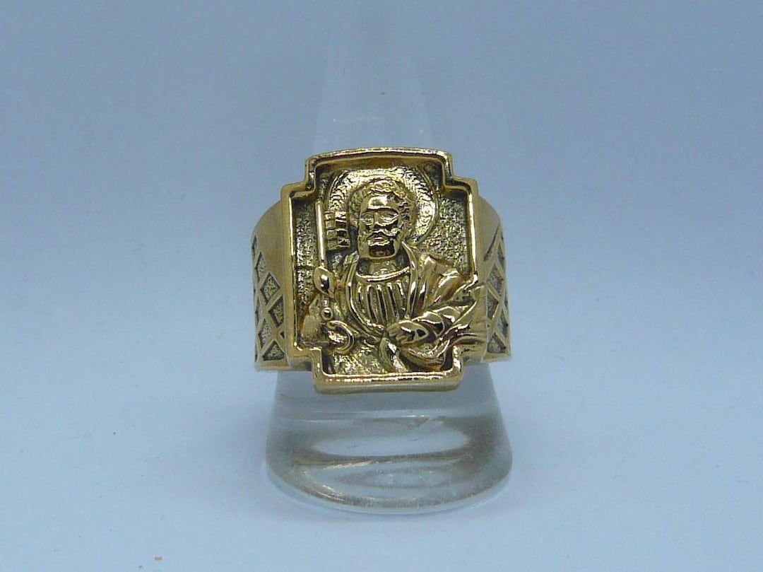 Anello Papa Leone XIV in Argento Sterling Placcato Oro Massiccio Anello ...