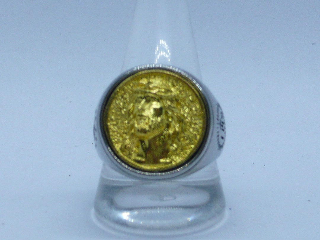 Jesus Ring in Solid 925 Sterling Silver and Gold Plated Seal Anello ...
