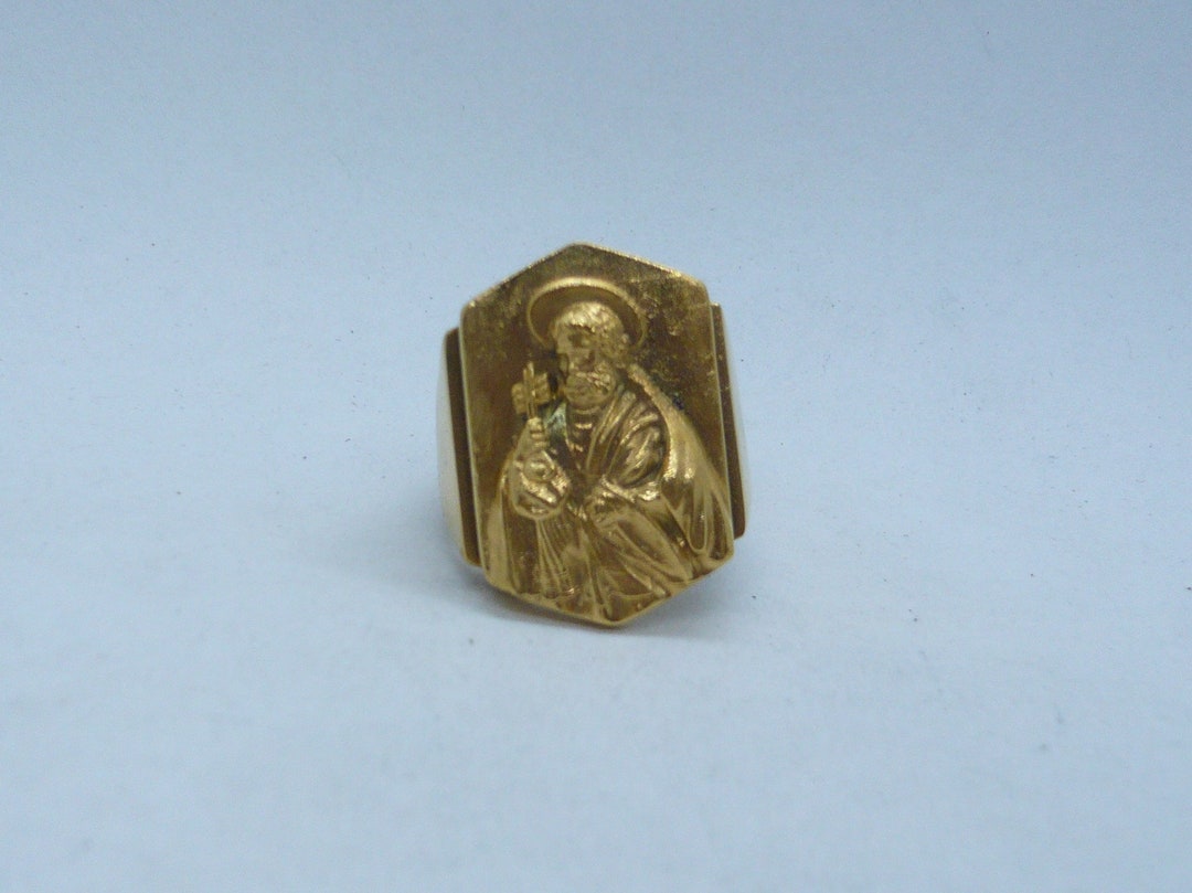 Saint Peter Piscatorius Key Ring in Solid Gold Plated Sterling Silver ...