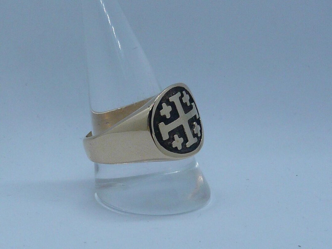Jerusalem Ring in Solid 14K Yellow Gold Anello Croce Di Gerusalemme in ...