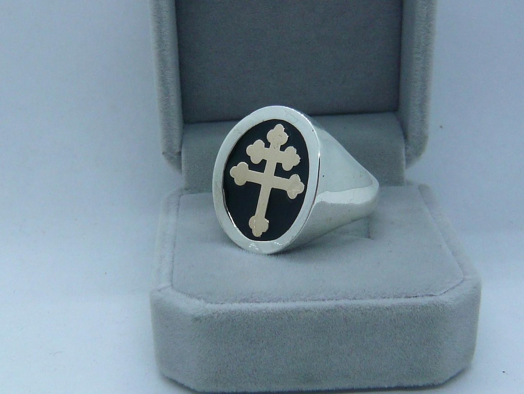 Lorraine Cross Ring in Solid 925 Sterling Silver and 18 K Gold Anello ...