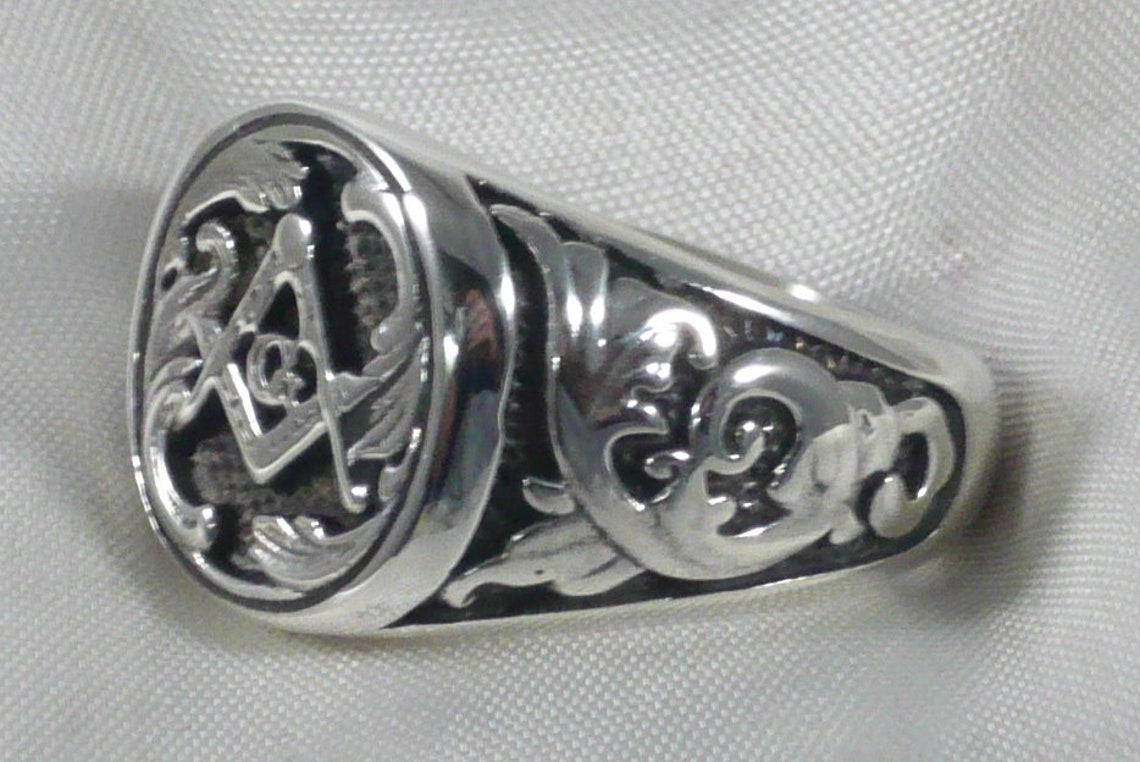 Masonic Square and Compass Ring in Solid 925 Sterling Silver Anello ...