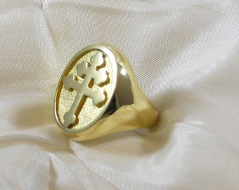 Lorraine cross ring in solid yellow gold plated sterling silver anello croce di lorena in argento 925 millesimi dorato Magnum PI