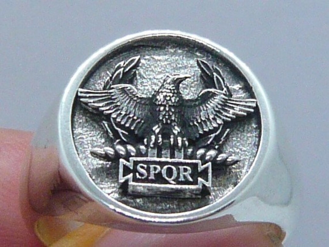 Anello SPQR Ancient Rome Coat of Arm Ring in Solid Sterling Silver ...