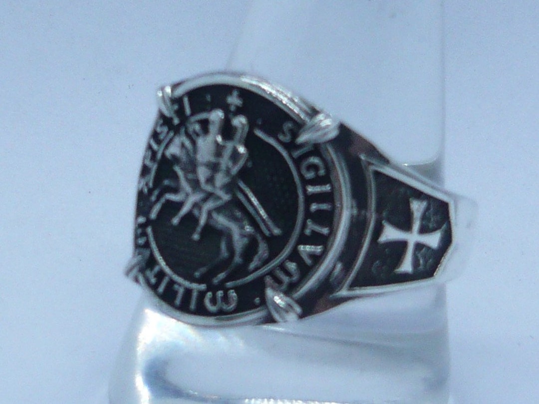 Knight Templar Ring In Solid 925 Sterling Silver Anello Sigillo