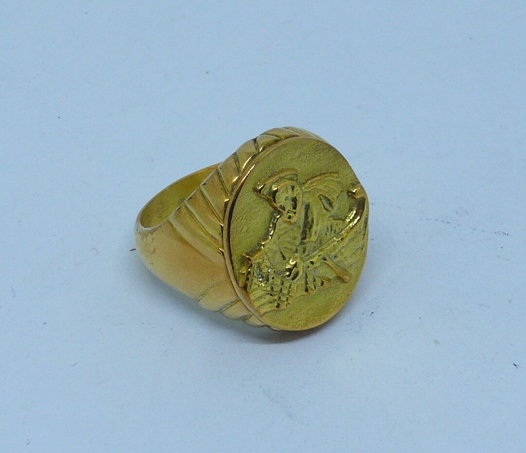 Piscatorius Ring in Solid Yellow Gold Plated Sterling Silver Anello ...