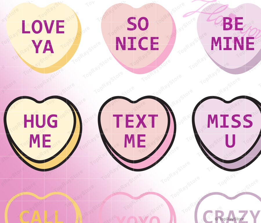 Candy Hearts Bundle SVG Conversation Hearts SVG Valentines - Etsy