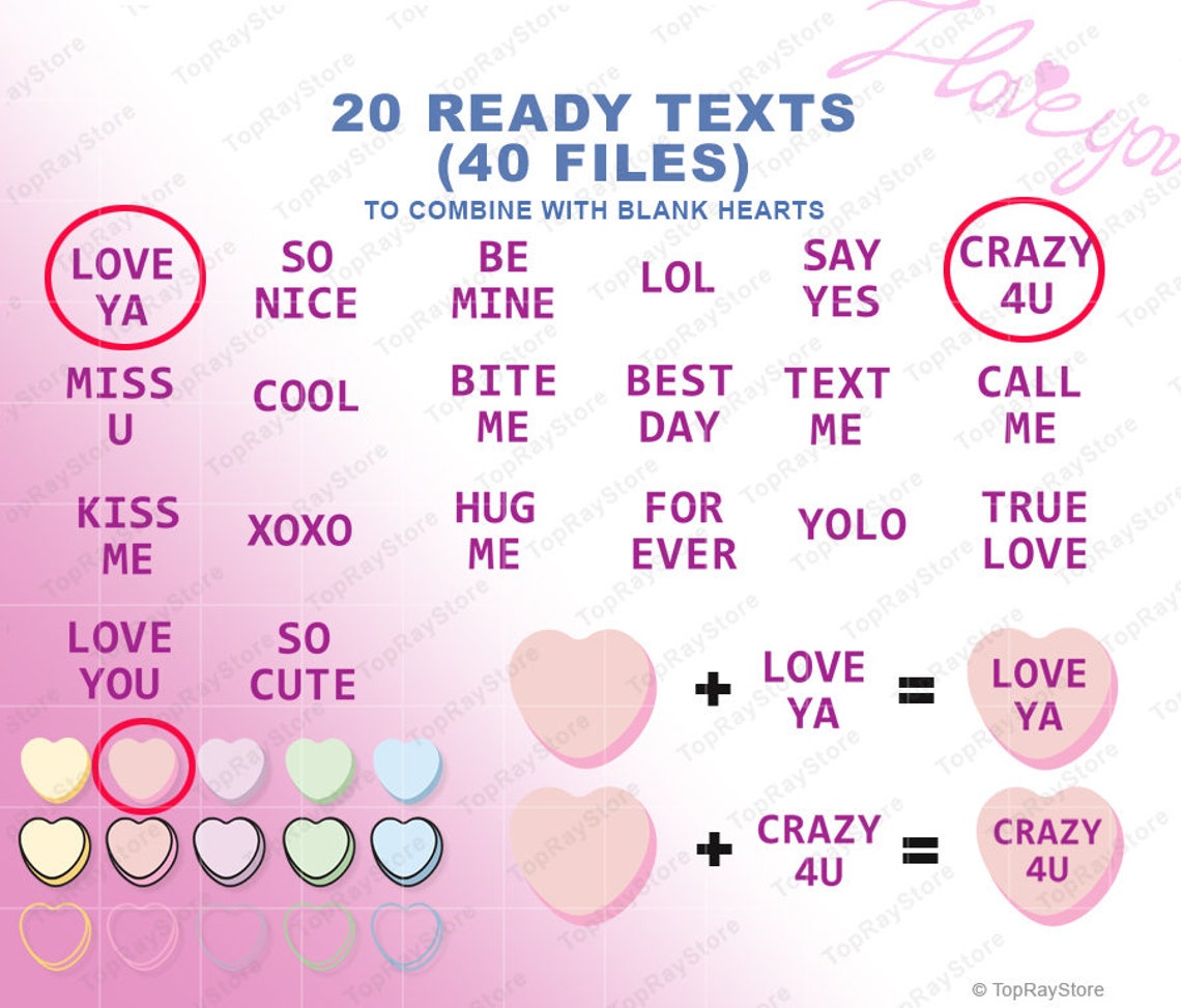 Candy Hearts Bundle SVG, Conversation Hearts SVG, Valentines Day SVG ...