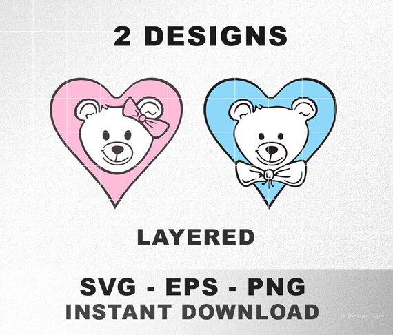 Cute Teddy Bears SVG 2 Designs With Heart for Girls and Boys | Etsy