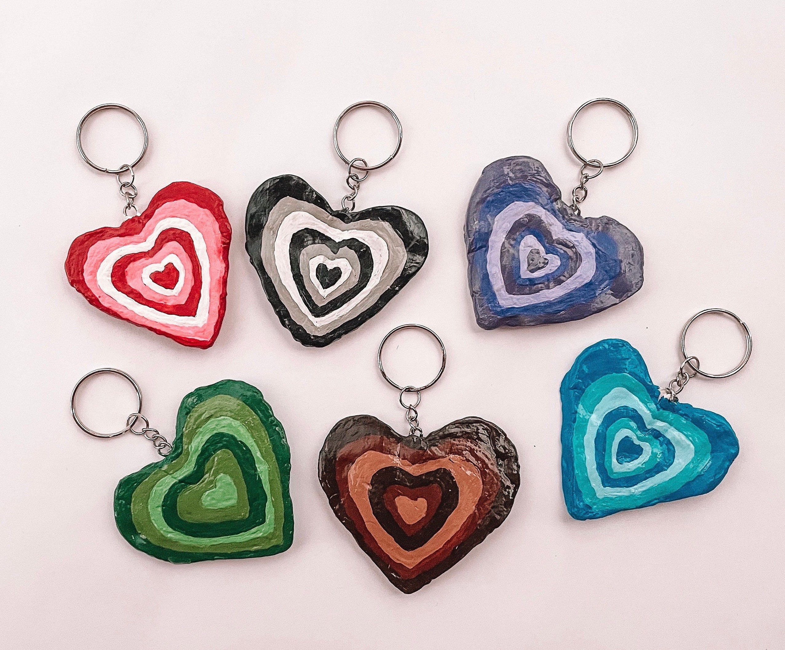 Heart Keychain | Air Dry Clay Love Multicolor Ceramic Handmade Gift ...