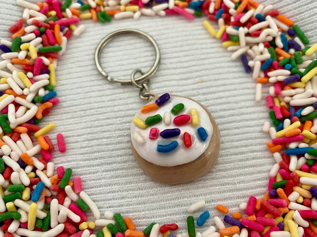 Sugar Cookie Keychain | Clay Ceramic Keyring Charm Rainbow Sprinkles ...