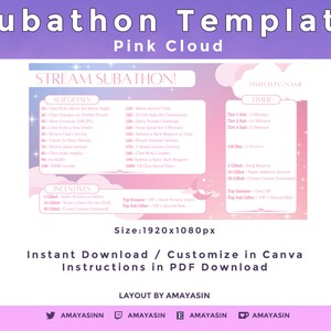 Subathon Template - Pink Cloud | Cute Overlay | Donothon | Fully ...