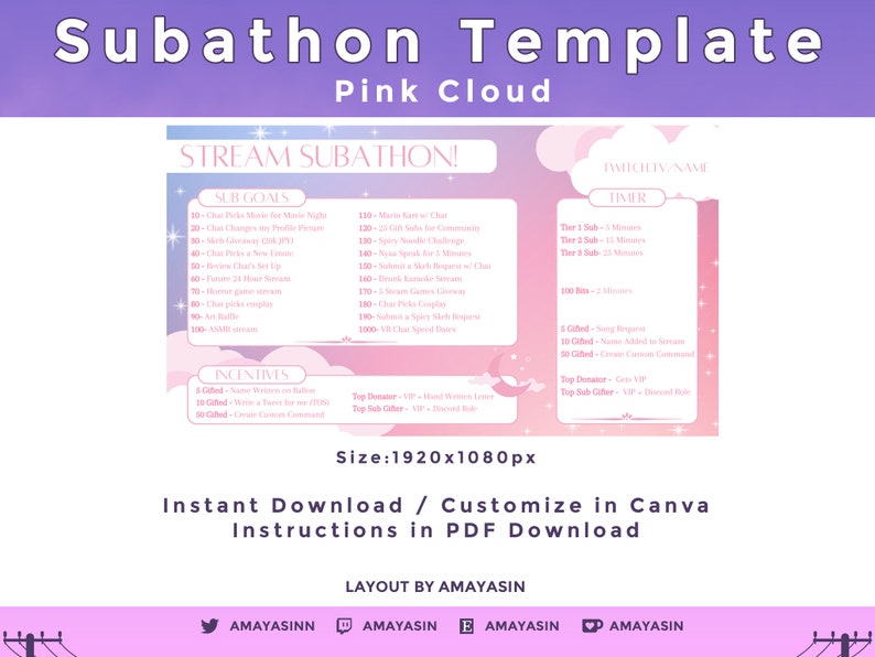 Subathon Template - Pink Cloud | Cute Overlay | Donothon | Fully ...