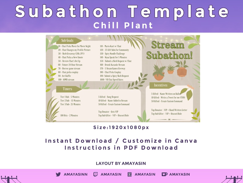 Subathon Template - Chill Plant | Cute Overlay | Donothon | Fully ...