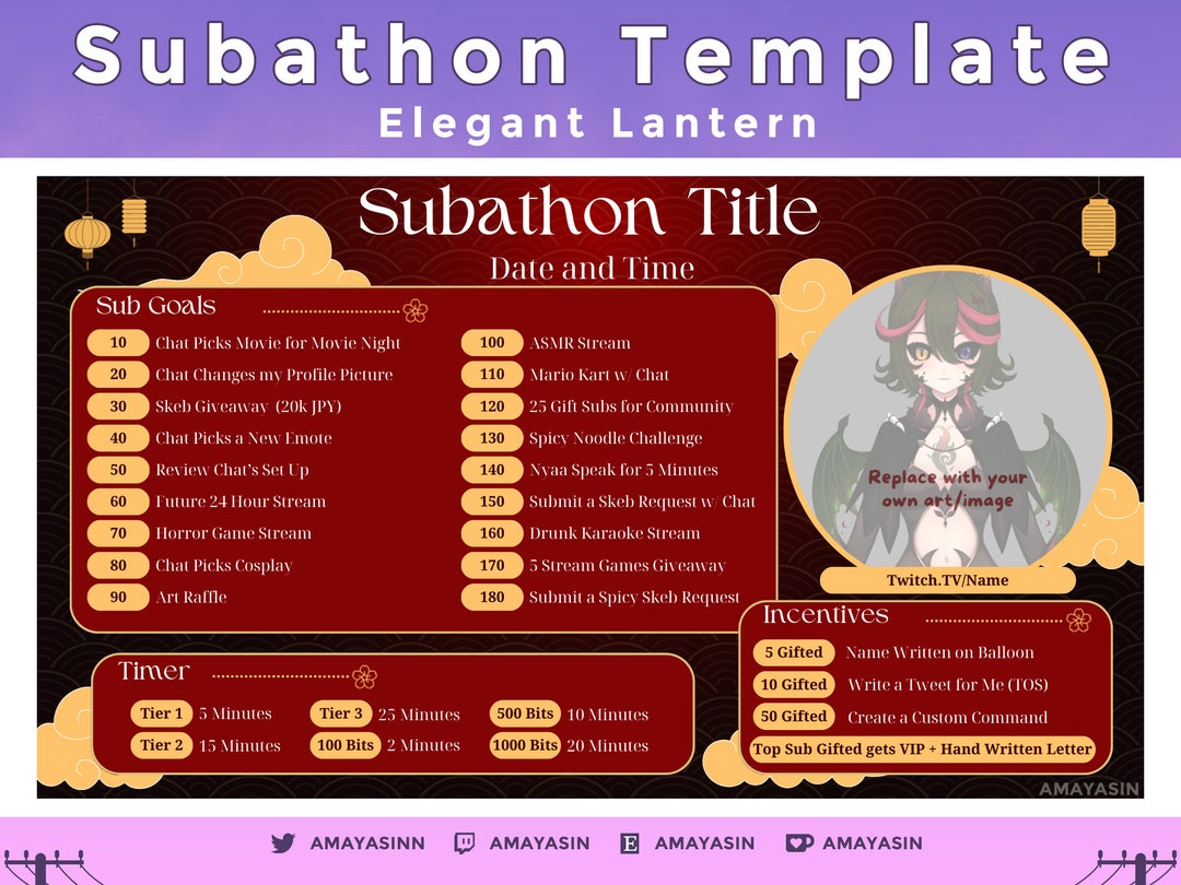 Subathon Template - Elegant Lantern (2 Layouts) | Asian Inspired ...