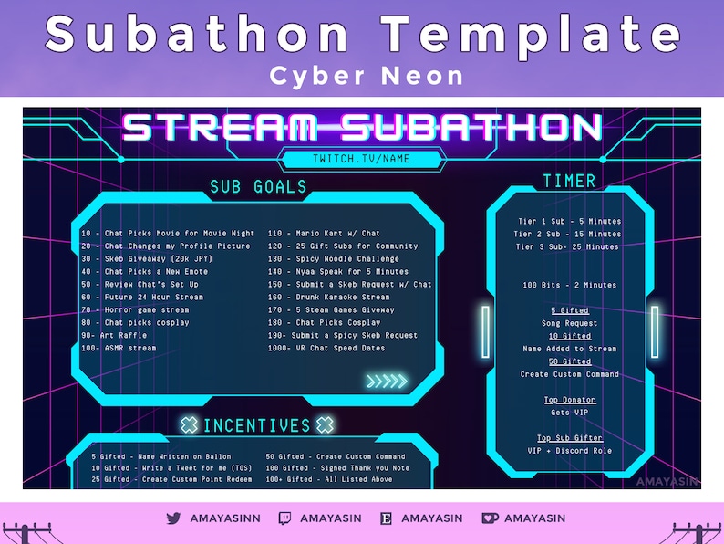 Subathon Template - Cyber Neon | Cute Overlay | Donothon | Fully ...