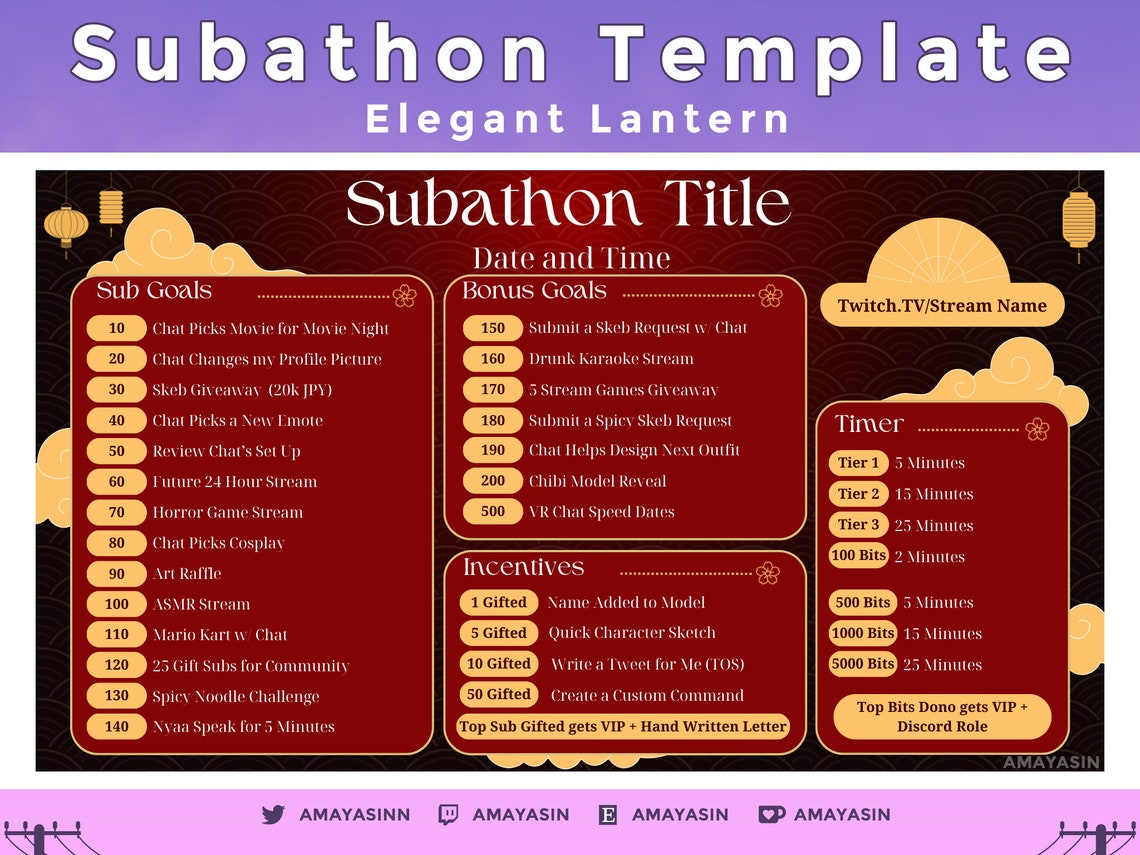 Subathon Template - Elegant Lantern (2 Layouts) | Asian Inspired ...