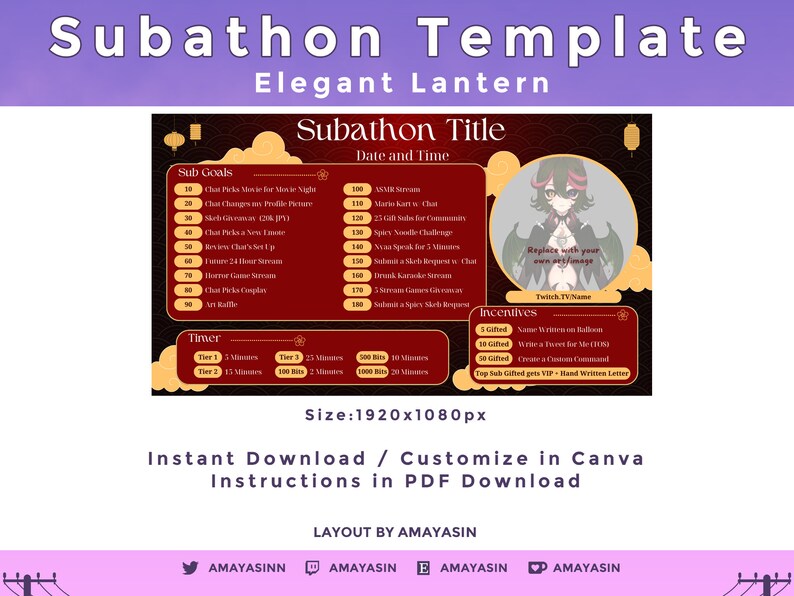 Subathon Template - Elegant Lantern (2 Layouts) | Asian Inspired ...