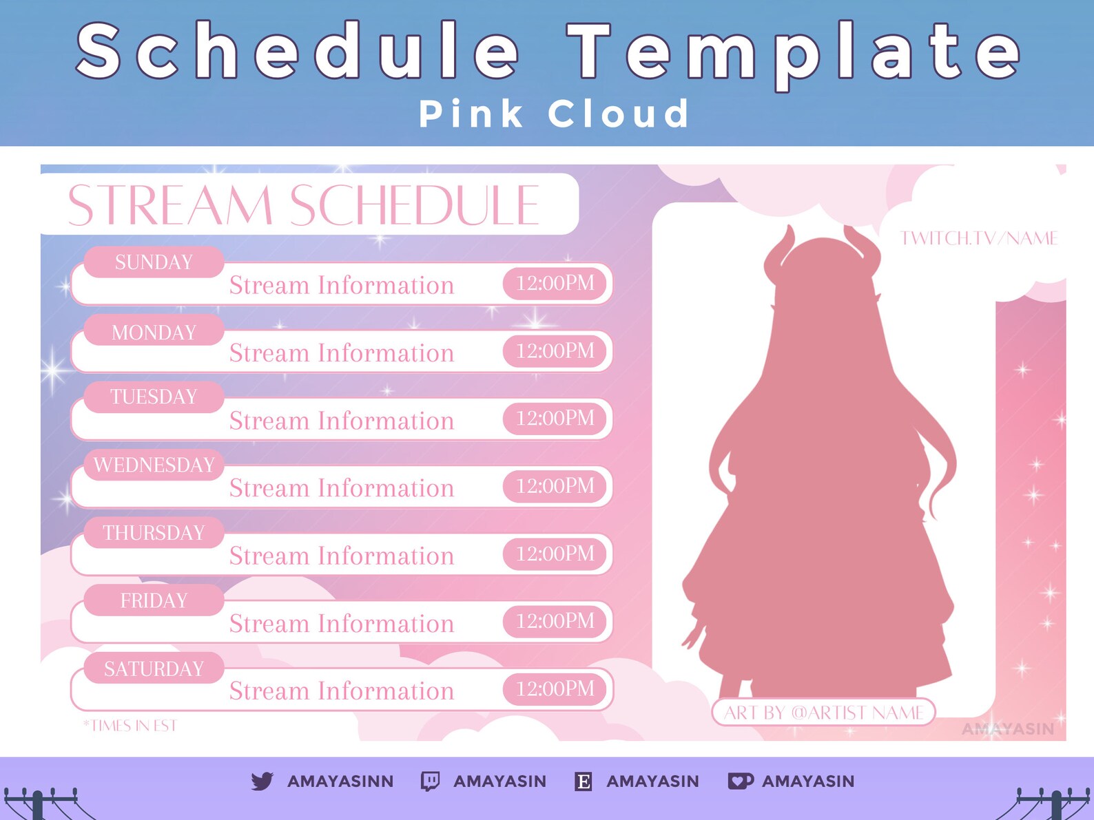 Stream Schedule Template - Pink Cloud | Schedule Template | Fully ...