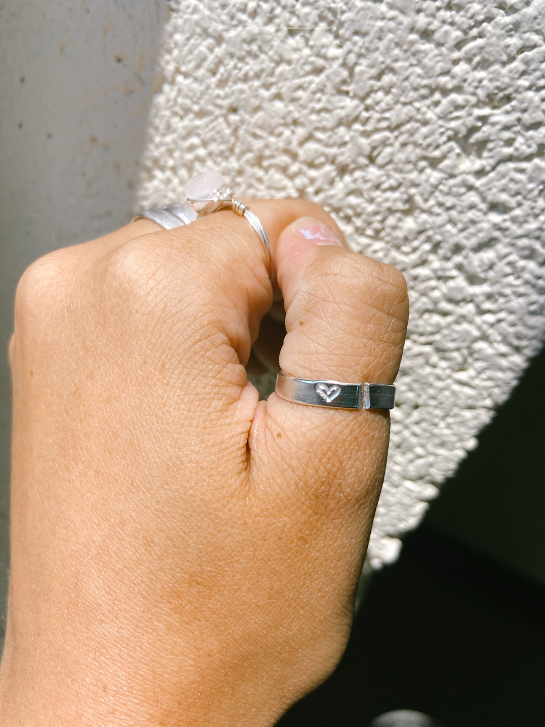 Silver Metal-stamped Heart Ring, Metal Stamped Ring, Heart Ring - Etsy
