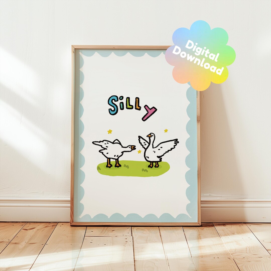 Silly Geese Minimal Fun Playful Drawn Digital Print Goose Art | Funny ...