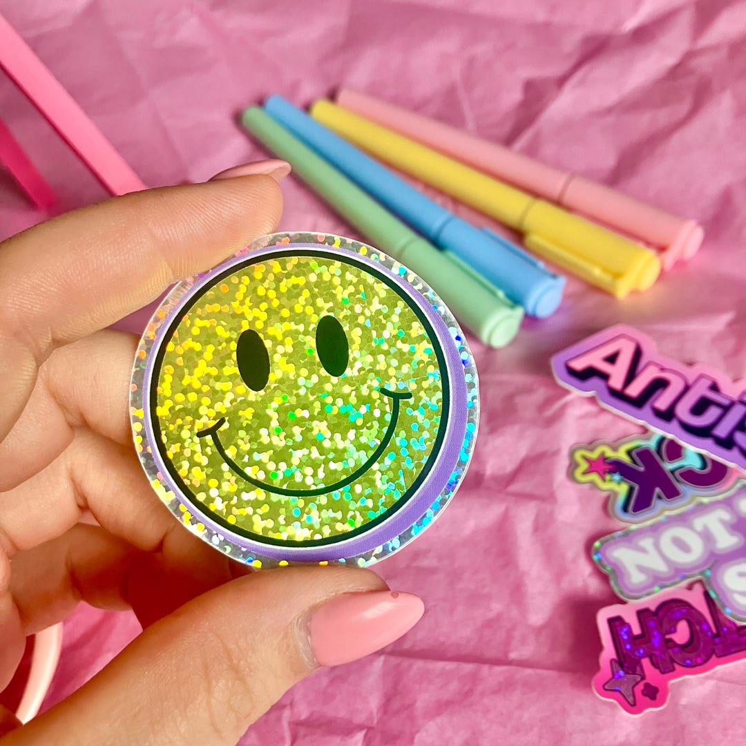 Smiley Face Glitter Sticker | Y2K Vibe Aesthetic Sticker - Etsy