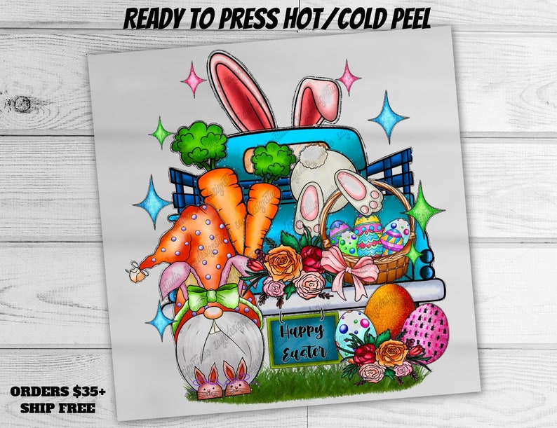Easter Bunny Truck DTF Design Ready to Press, Heat Transfer, Happy ...
