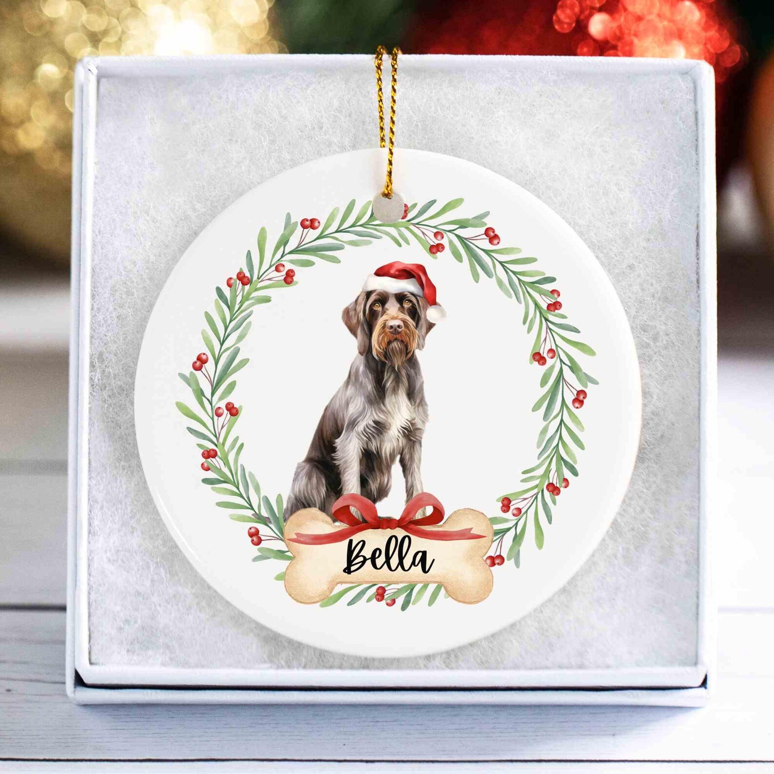 Personalized German Wirehaired Pointer Christmas Ornament, Custom Dog ...