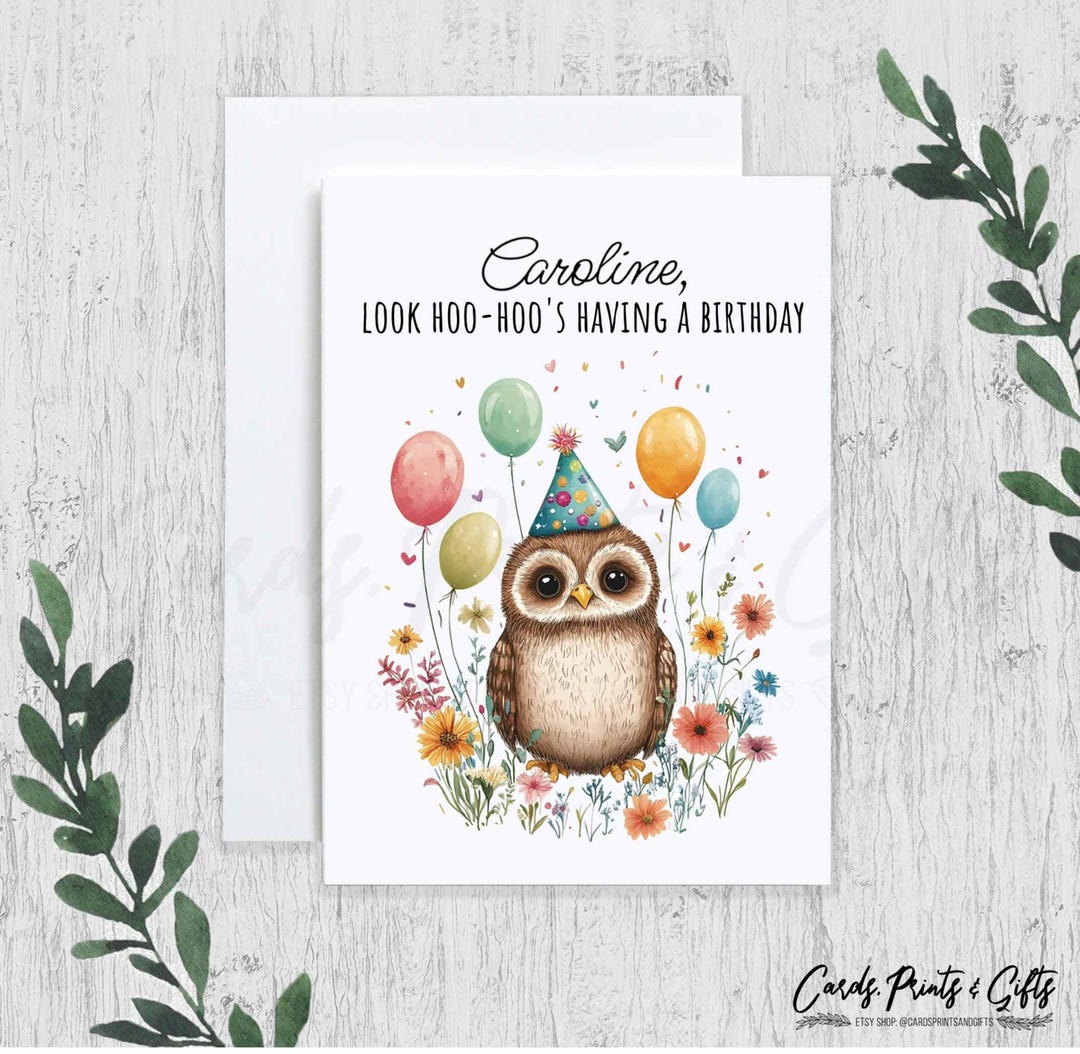 Personalized Owl Birthday Card, Funny Custom Name Birthday Gift for ...