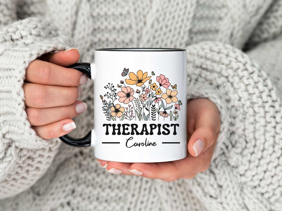 Personalized Therapist Mug, Wildflowers Custom Name Gift for Therapist ...