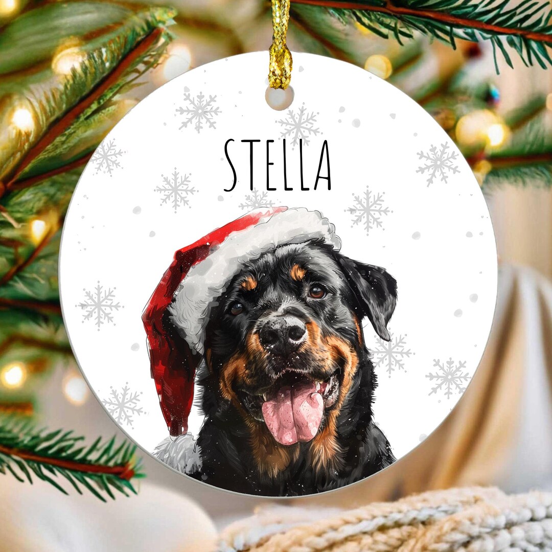 Personalized Rottweiler Dog Christmas Ornament, Custom Name Black & Tan ...