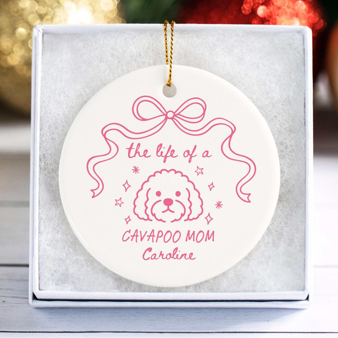 Personalized Cavapoo Dog Mom Ornament, Pink Coquette Bow Cavapoo Custom ...