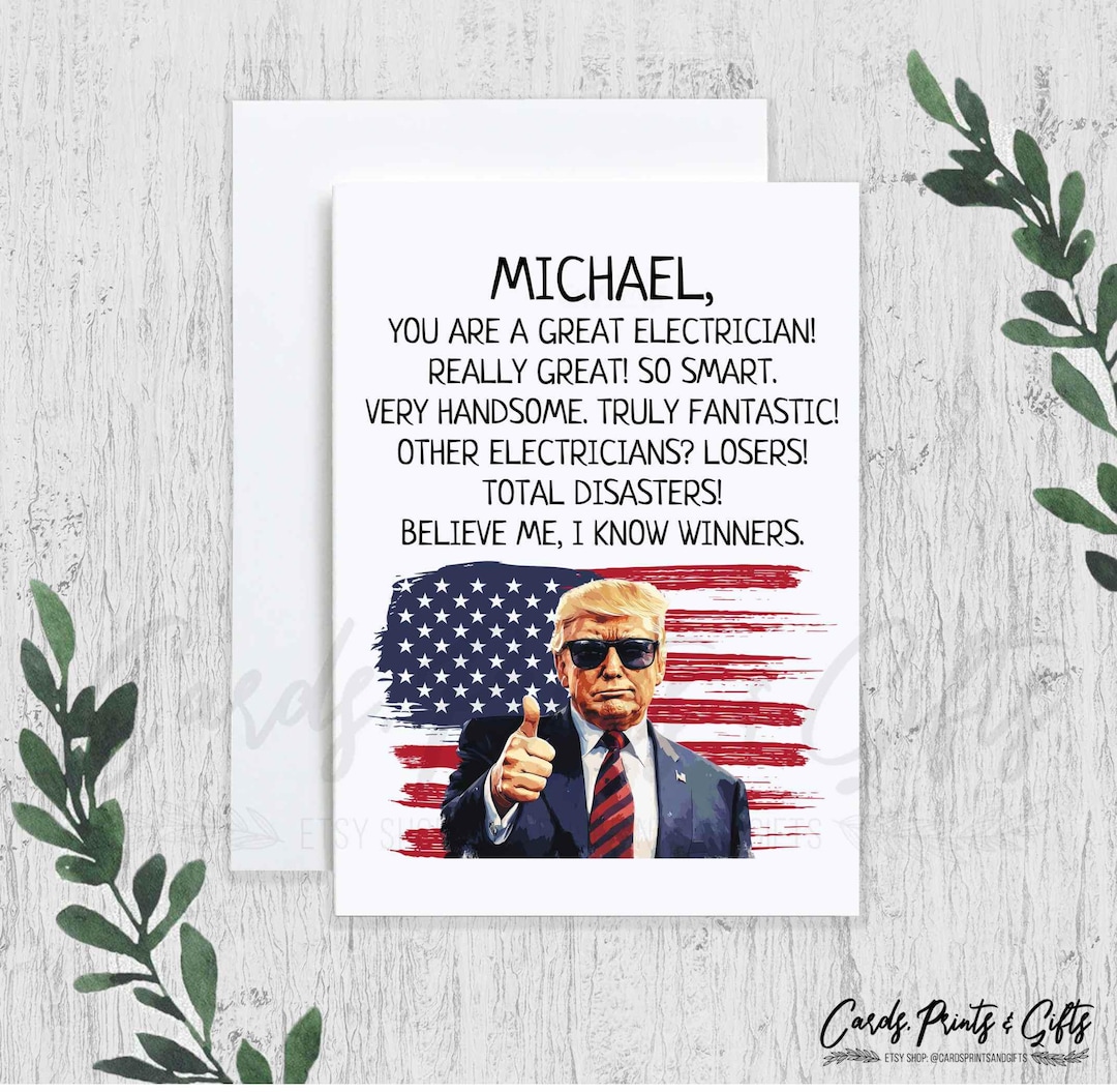 Personalized Trump Electrician Card, Funny President Trump Electrician ...