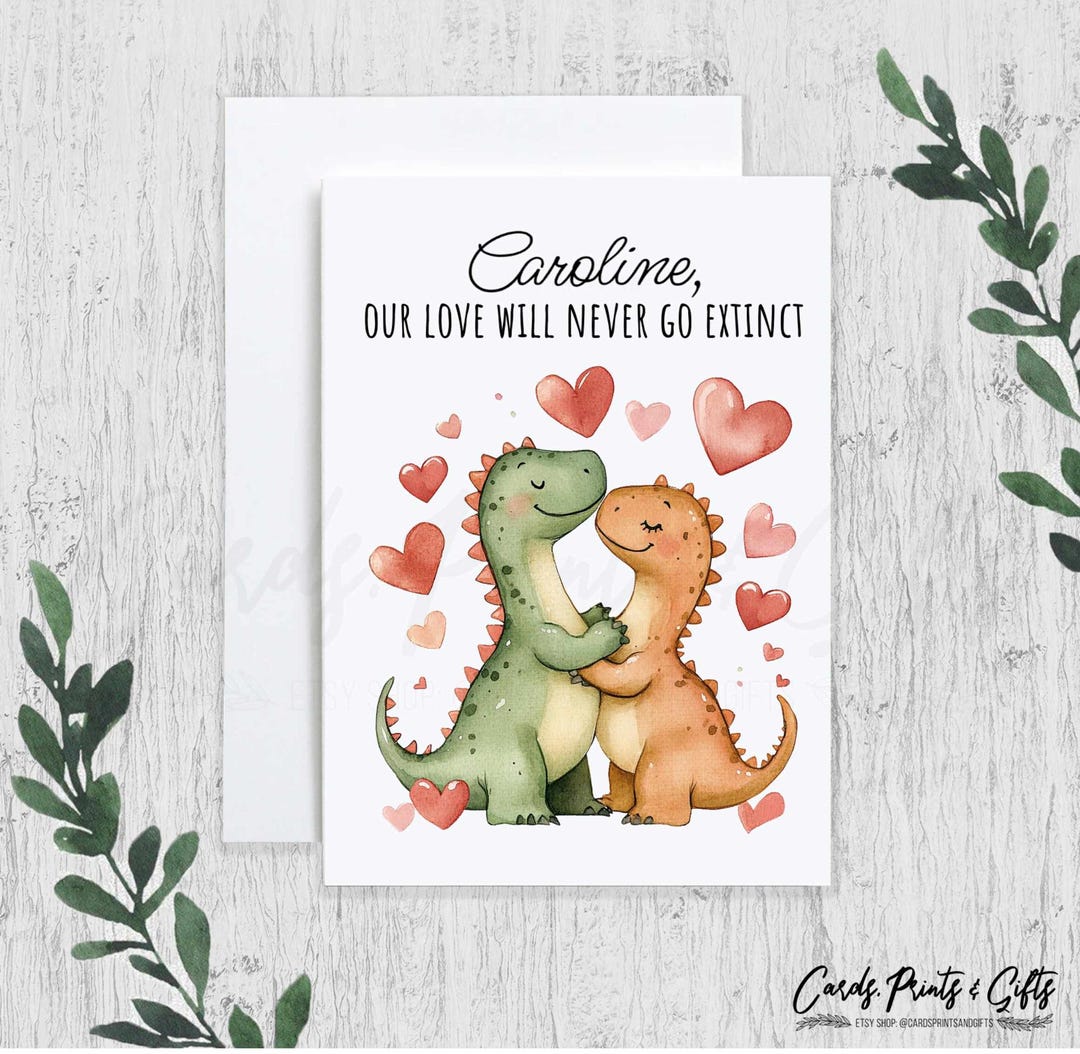 Personalized Dinosaur Couple Card, Funny Dinosaur Anniversary Pun Card ...