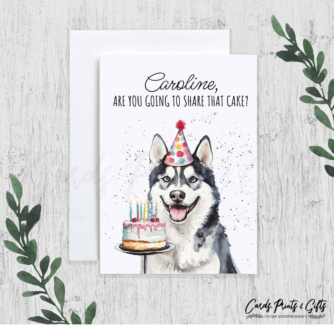 Personalized Siberian Husky Birthday Card, Funny Husky Dog Card, Custom ...
