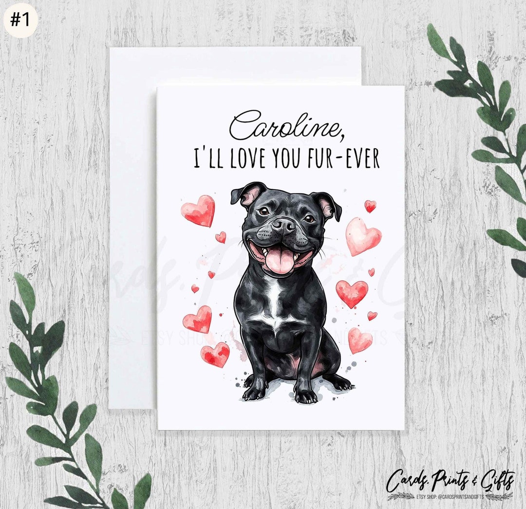 Personalized Black Pitbull Terrier Dog Valentines Card, Funny Pitbull ...