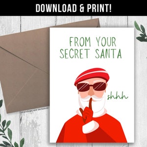 DIGITAL DOWNLOAD Secret Santa Card, Christmas Card for Funny Secret ...