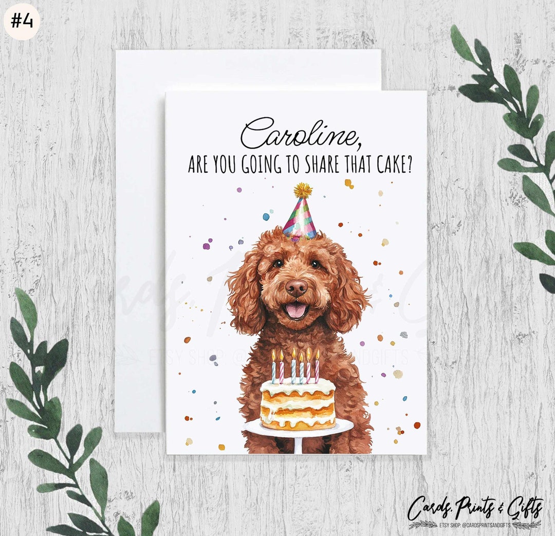Personalized Red Goldendoodle Birthday Card, Funny Labradoodle Birthday ...