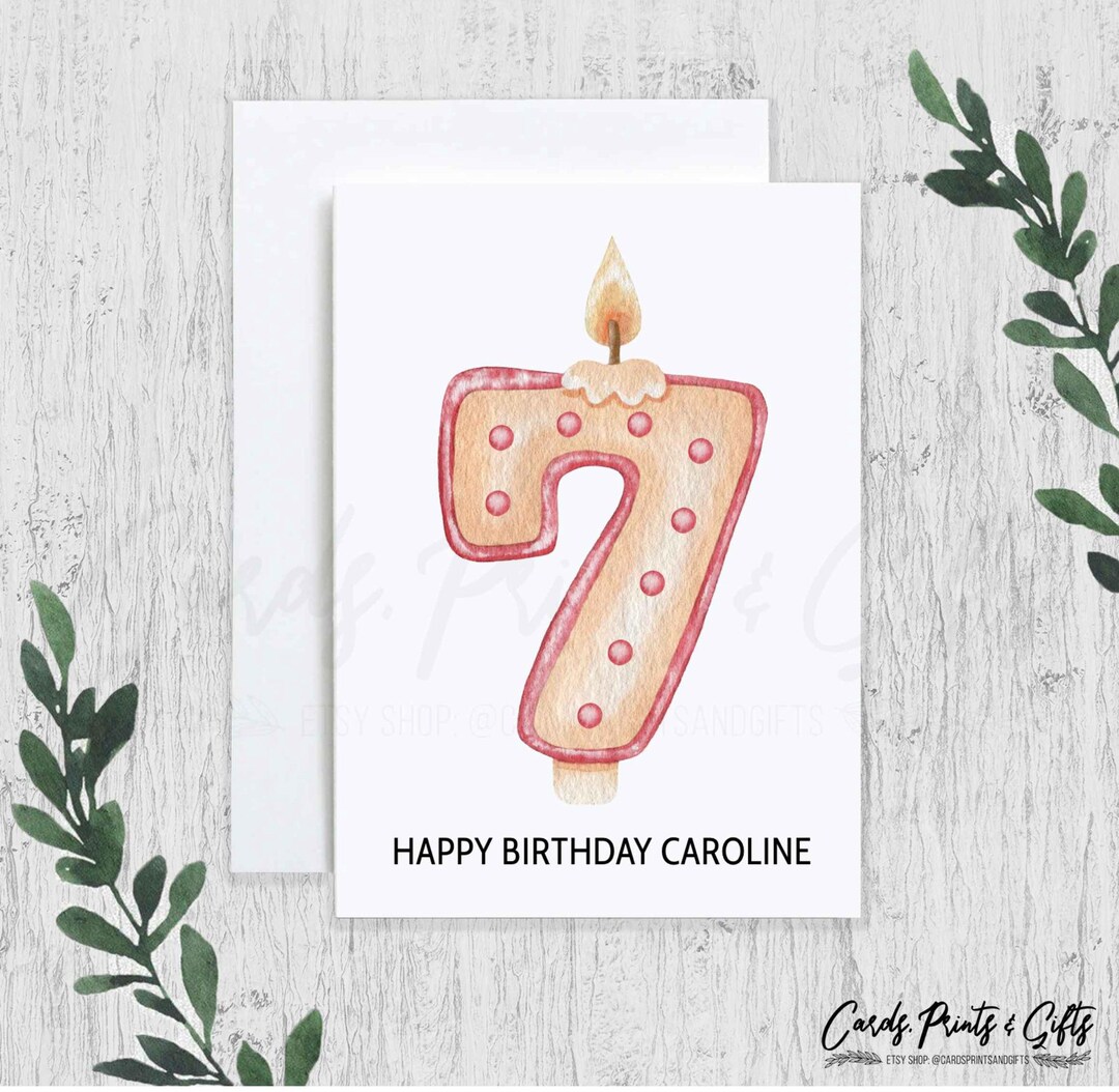 Personalized 7th Birthday Card for Girl, Daughter 7th Birthday Card ...
