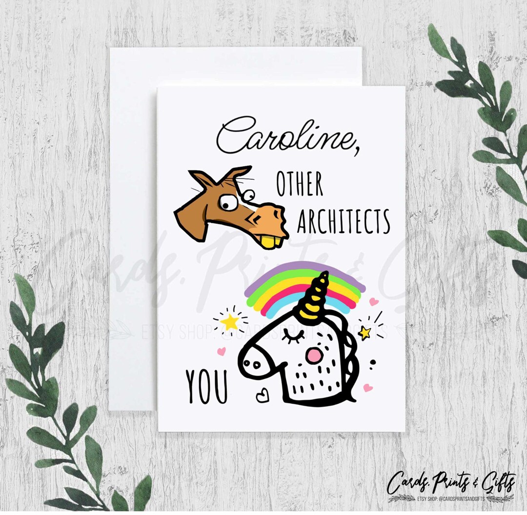 Personalized Funny Architect Birthday Card, Funny Unicorn Architect ...