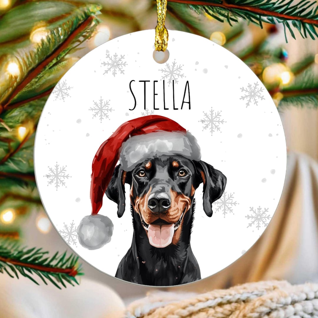 Personalized Doberman Christmas Ornament, Custom Name Doberman Holiday ...