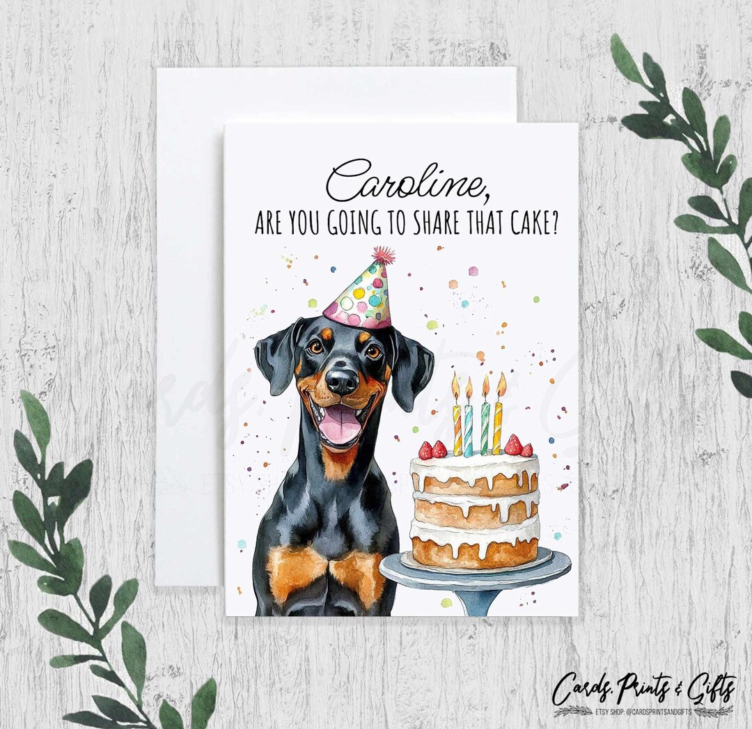 Personalized Doberman Pinscher Birthday Card, Funny Dobie Dog Card ...