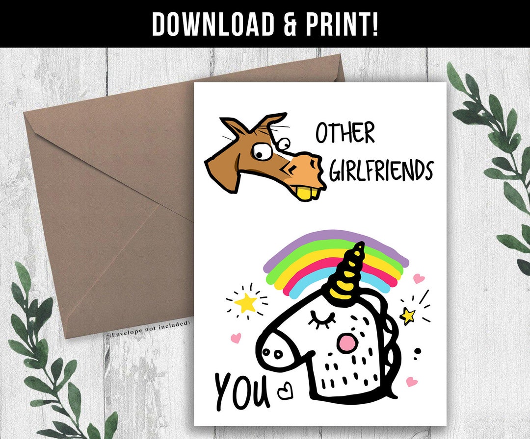 DIGITAL DOWNLOAD Funny Birthday Card for Girlfriend, Her. Unicorn ...