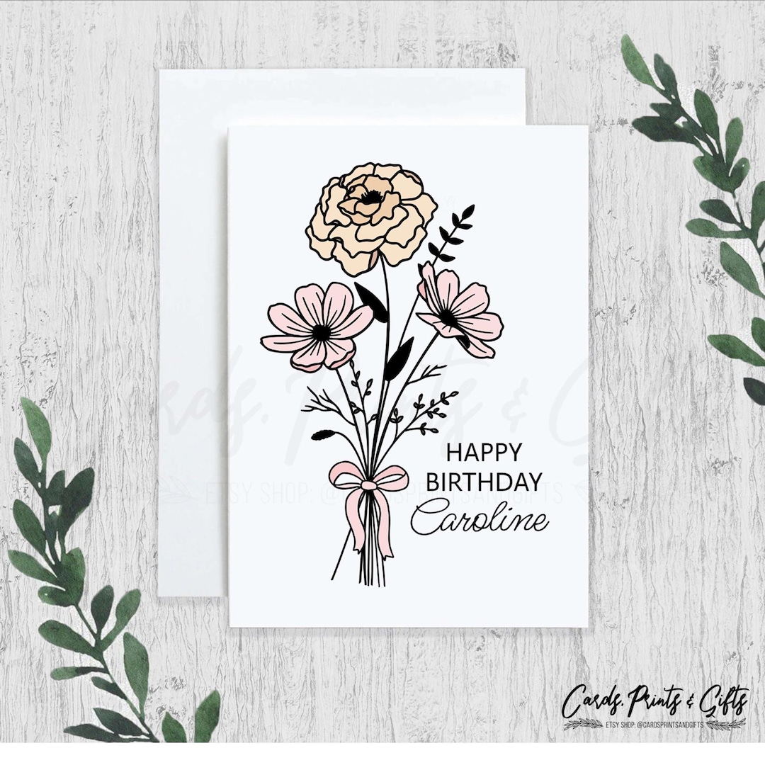 Personalized Birth Flower Gift for Her, Custom Name Birth Flower ...