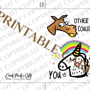 DIGITAL DOWNLOAD Funny Birthday Card for Cousin. Horse & Unicorn Birthday Gift for Cousin. Other ...