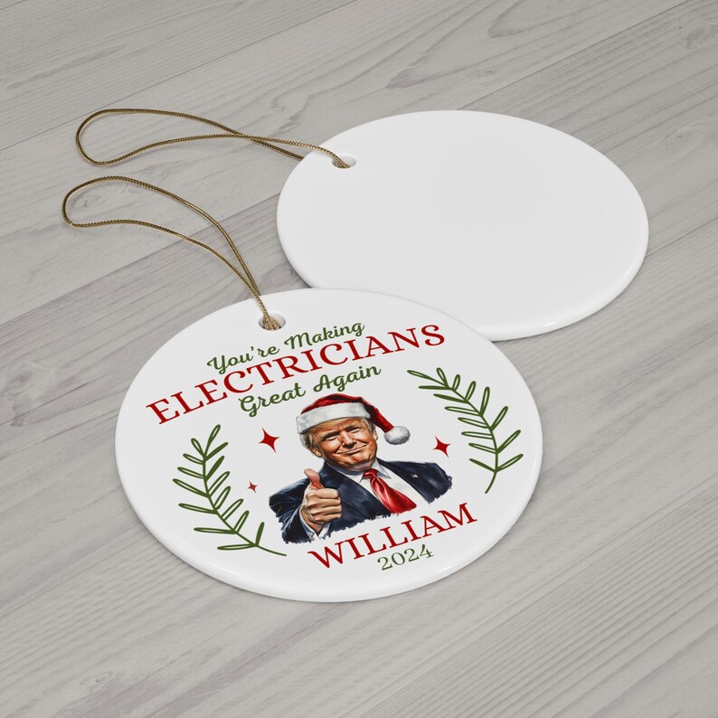 Personalized Electrician Ornament, Funny Trump 47 Christmas Electrician ...