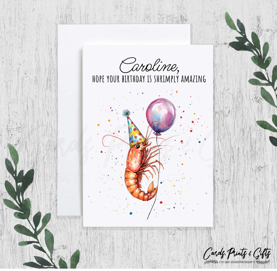 Personalized Shrimp Birthday Card, Funny Shrimp Animal Pun Card, Custom ...