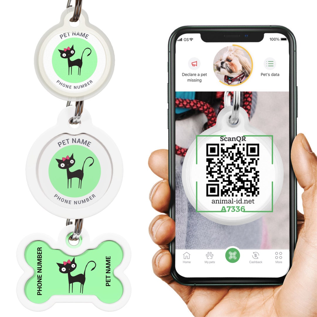 Cat Id Tag QR Code Personalized, Engraved Cat Id Tag, Digital Pet Cat ...